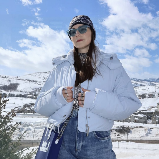 Re:Down® Crop Ice Blue Puffer Jacket with Hood – Adhere To