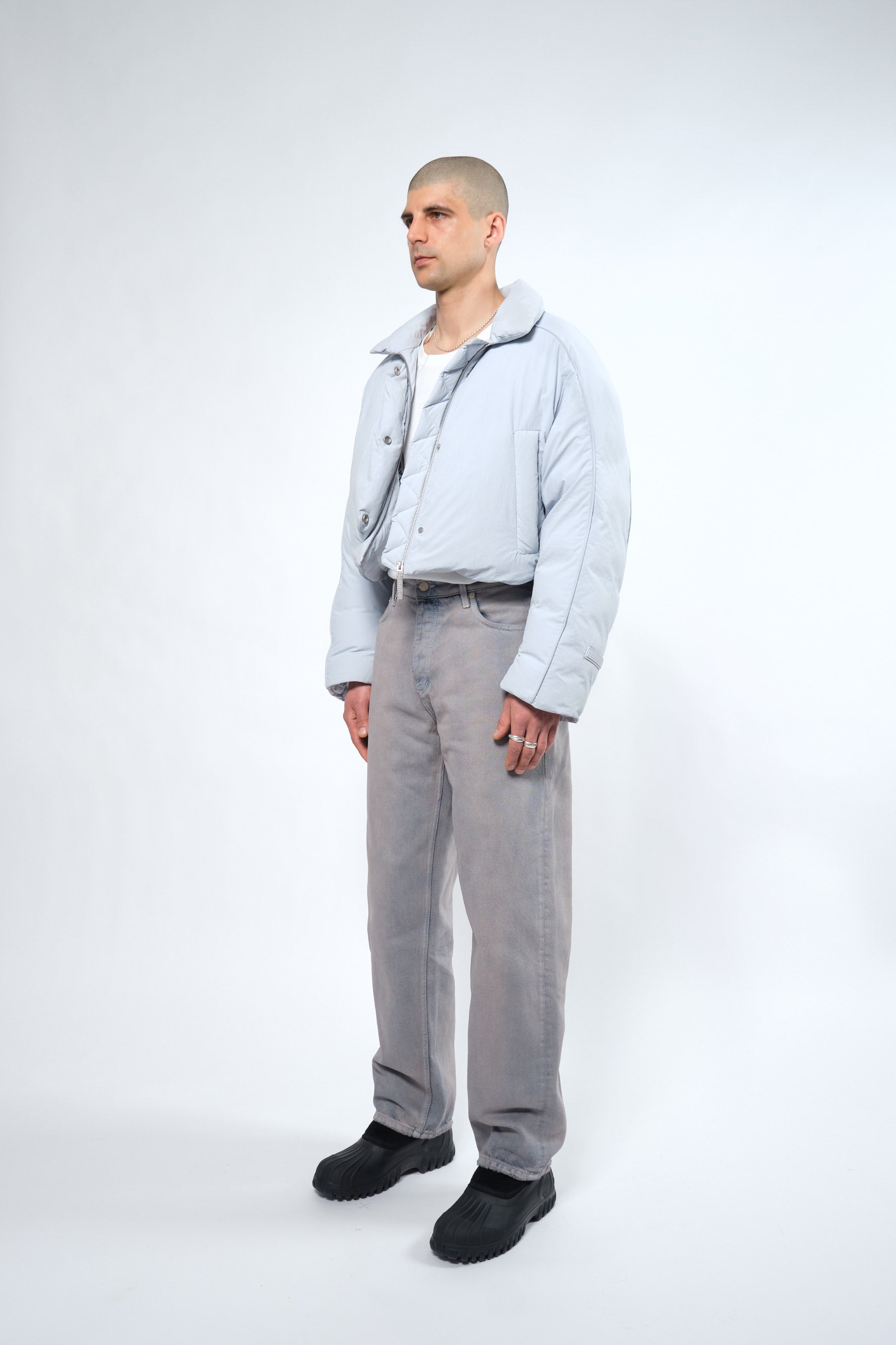 Re:Down® Crop Ice Blue Puffer Jacket with Hood – Adhere To