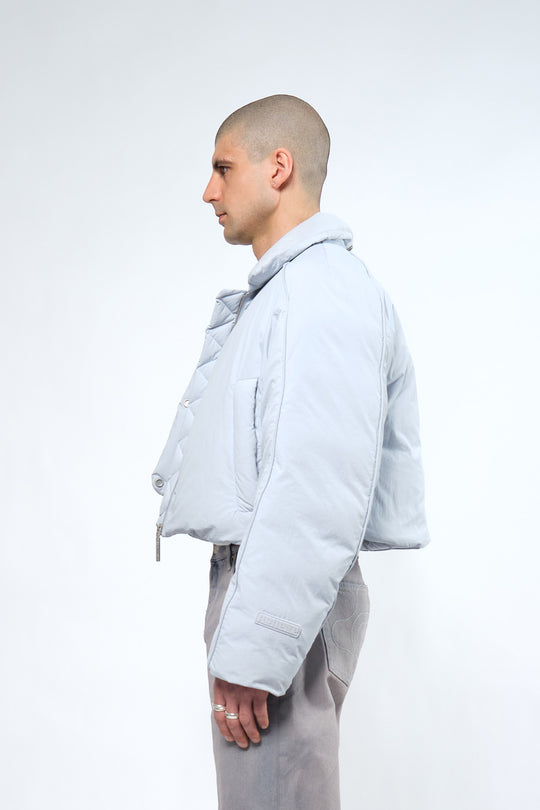 Re:Down® Crop Ice Blue Puffer Jacket with Hood – Adhere To