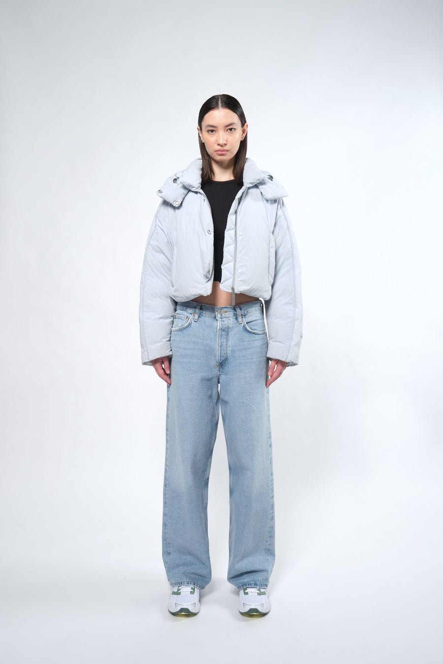 Re:Down® Crop Ice Blue Puffer Jacket with Hood – Adhere To