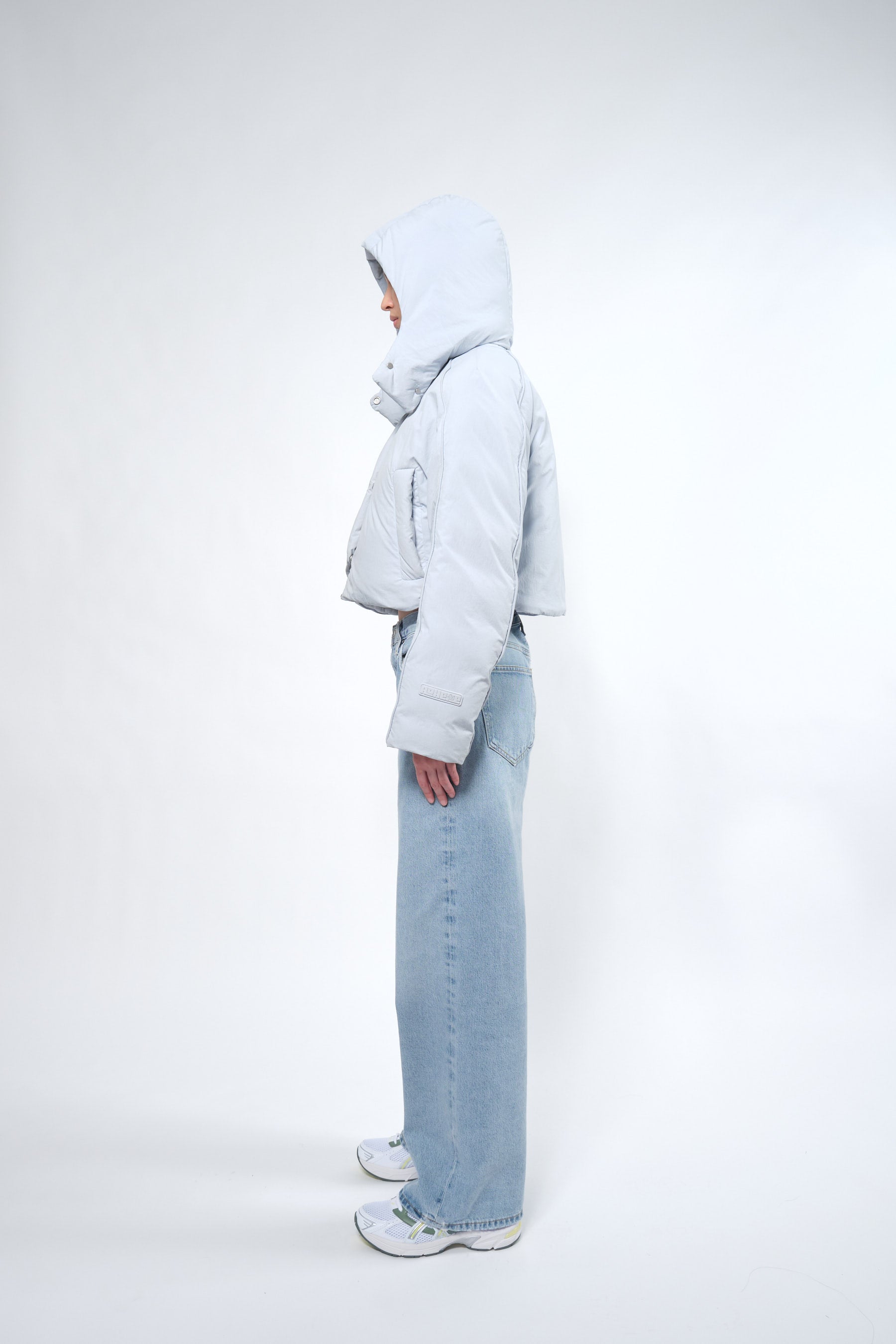 Re:Down® Crop Ice Blue Puffer Jacket with Hood – Adhere To