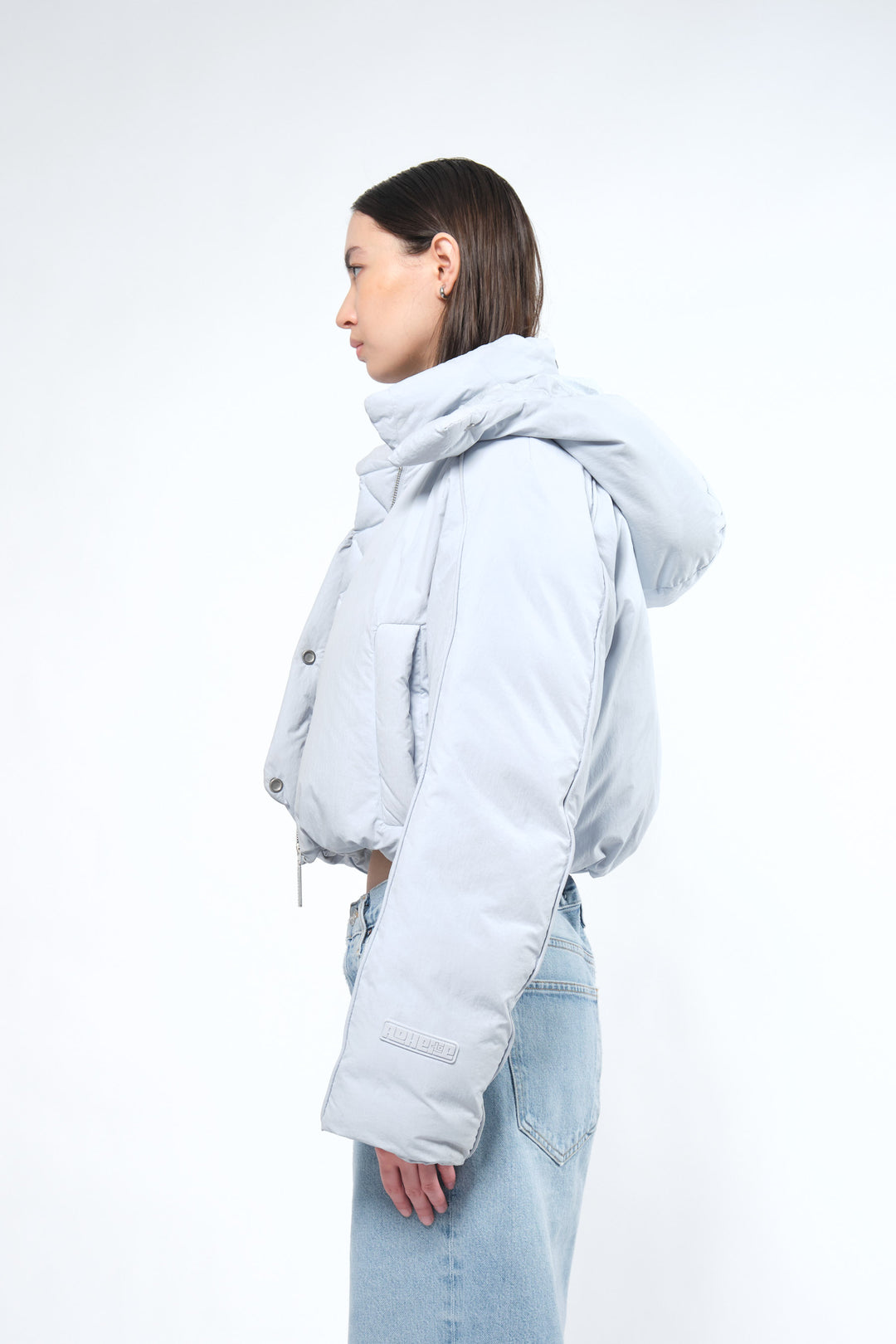 Re:Down® Crop Ice Blue Puffer Jacket with Hood – Adhere To