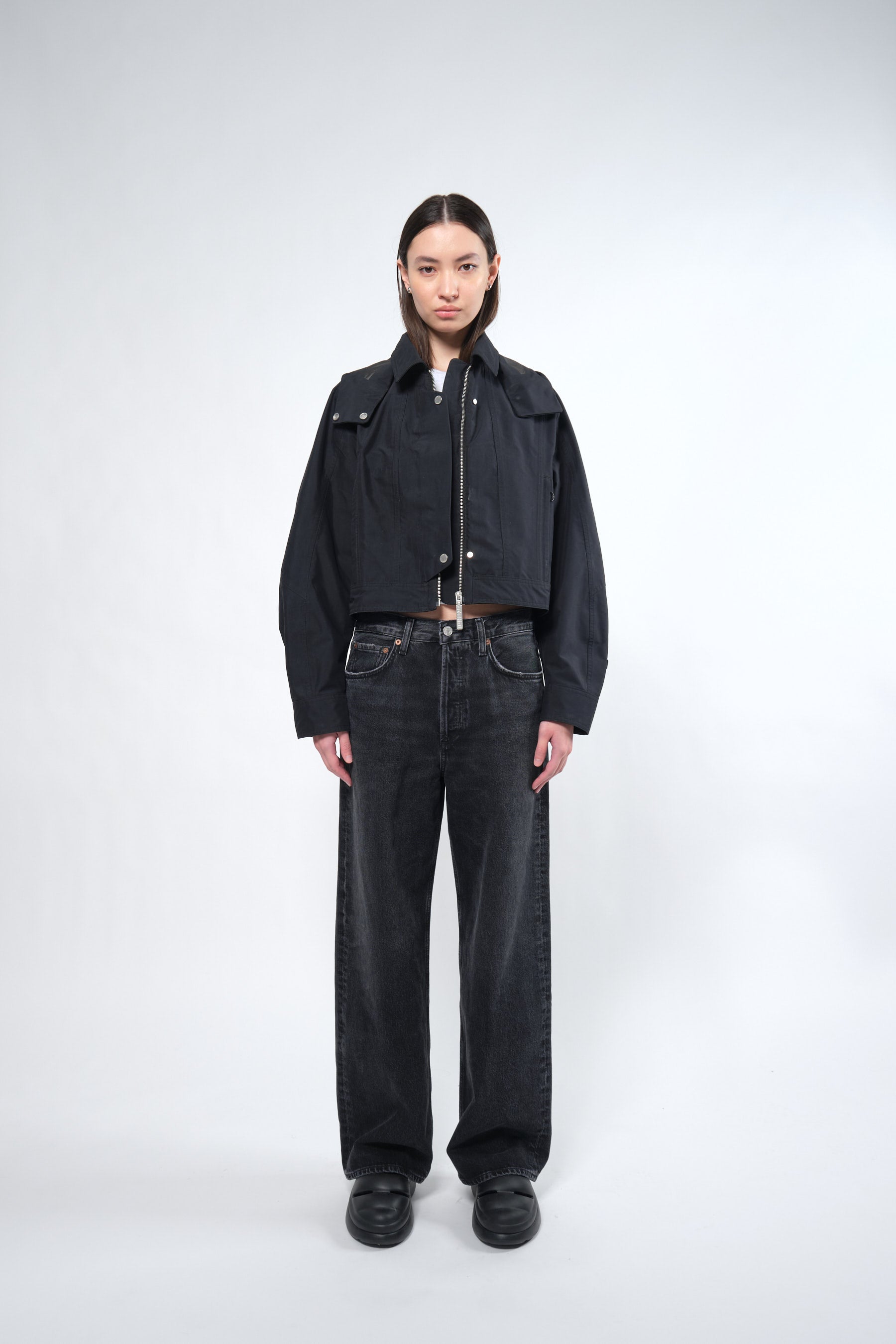 3L Black Waterproof Crop Rain Jacket with Hood – Adhere To