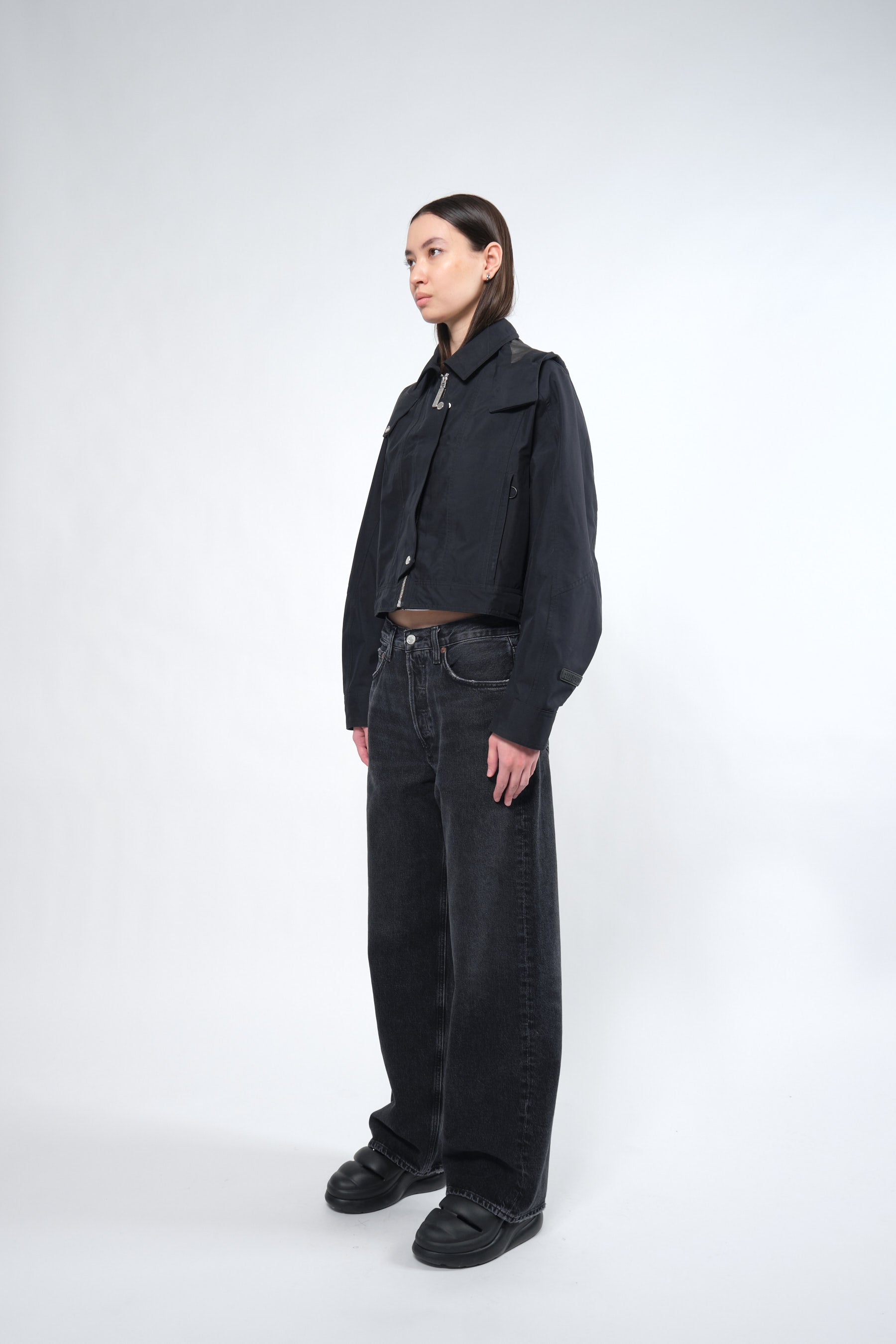 3L Black Waterproof Crop Rain Jacket with Hood – Adhere To