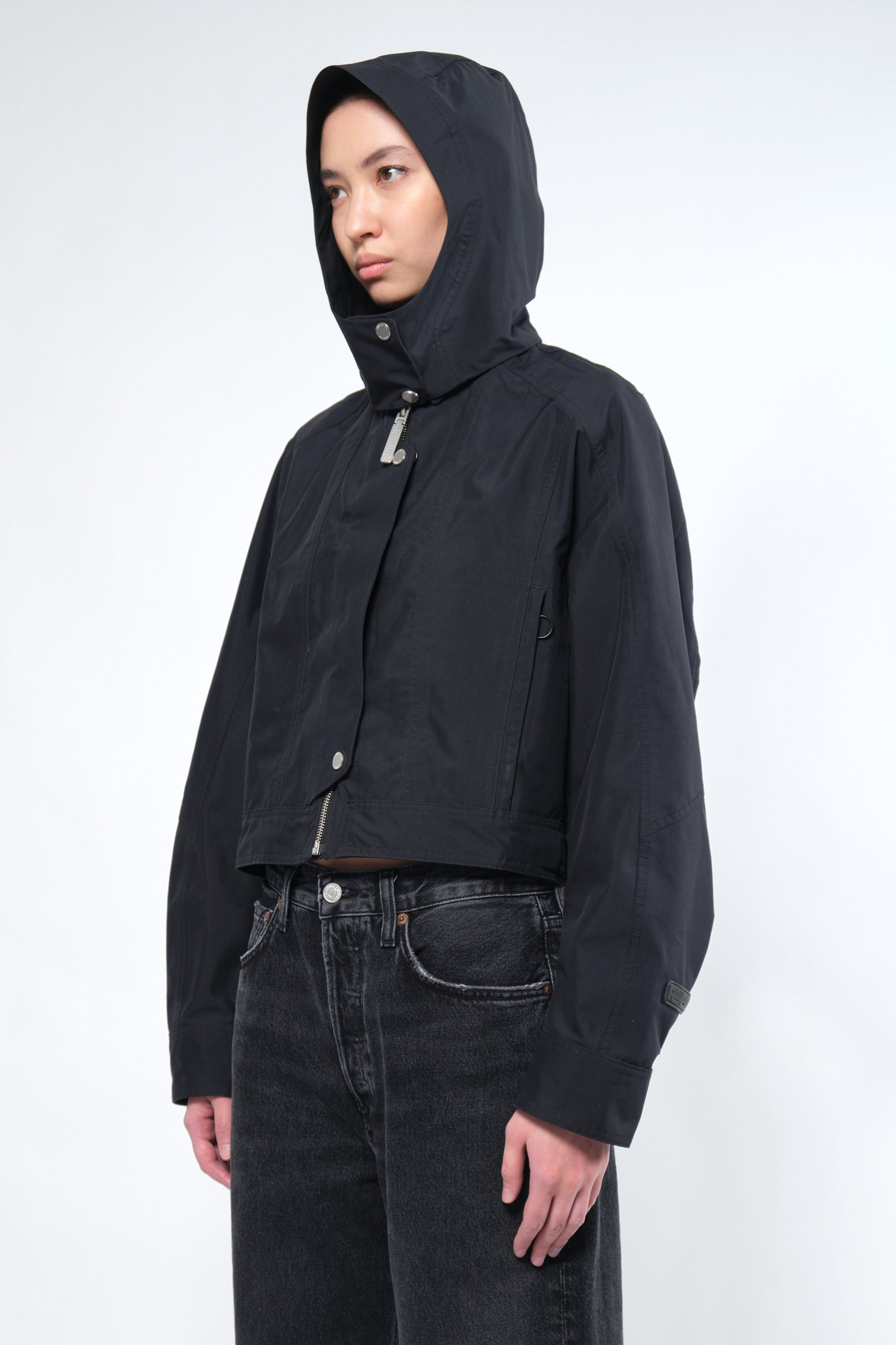 3L Black Waterproof Crop Rain Jacket with Hood – Adhere To